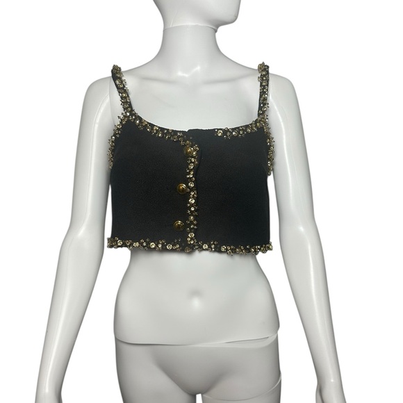 Miu Miu | Tops | Miu Miu Black And Gold Embellished Sleeveless Crop Top ...